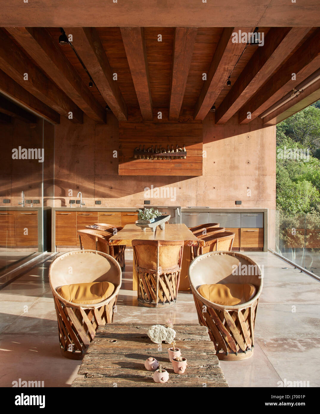 Recessed terrace area late afternoon. Casa Narigua, Nuevo Leon, Mexico ...
