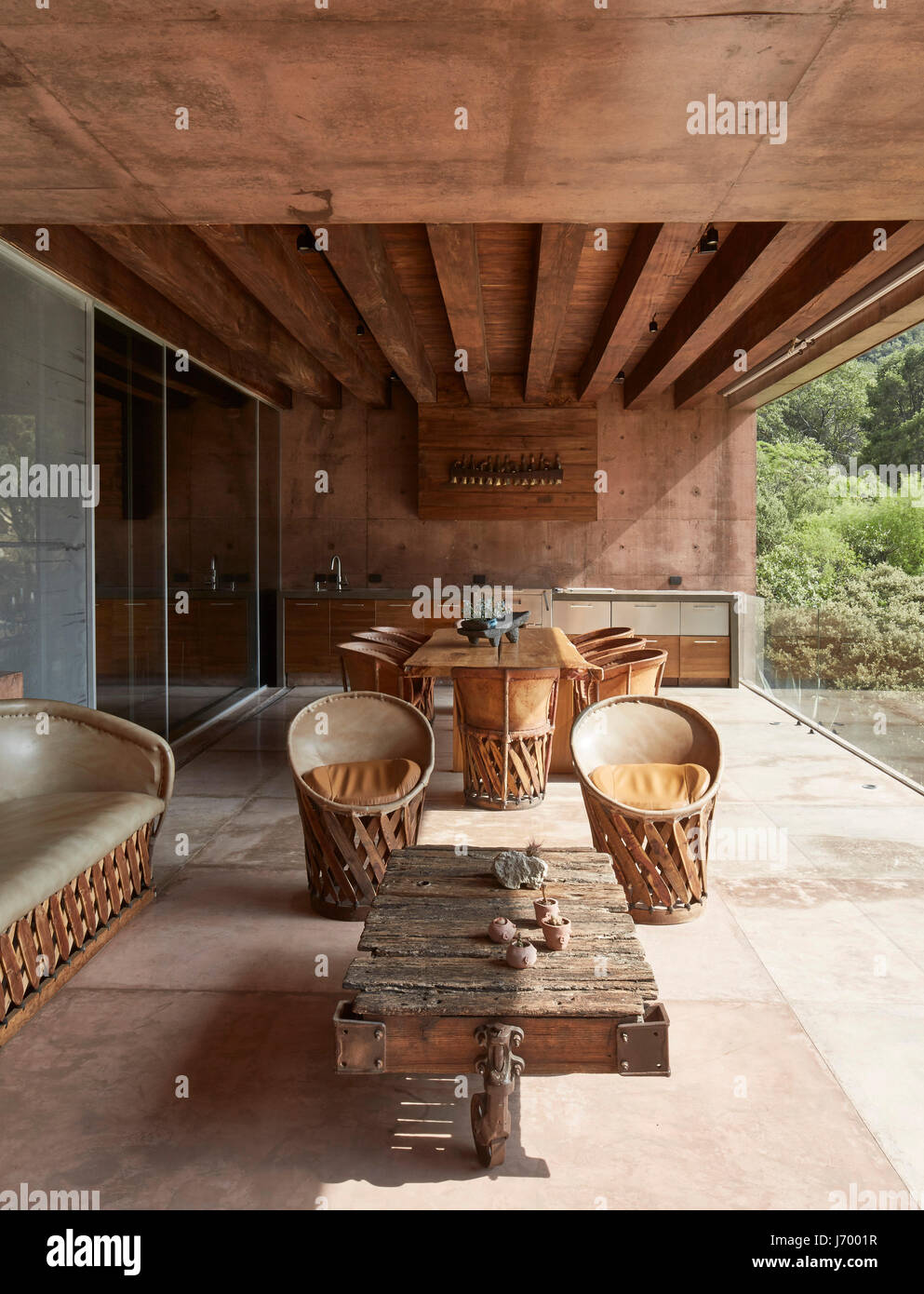 Recessed terrace area late afternoon. Casa Narigua, Nuevo Leon, Mexico ...