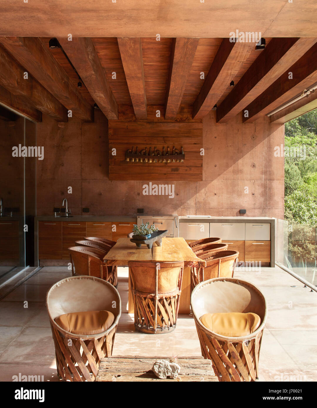 Recessed terrace area late afternoon. Casa Narigua, Nuevo Leon, Mexico ...