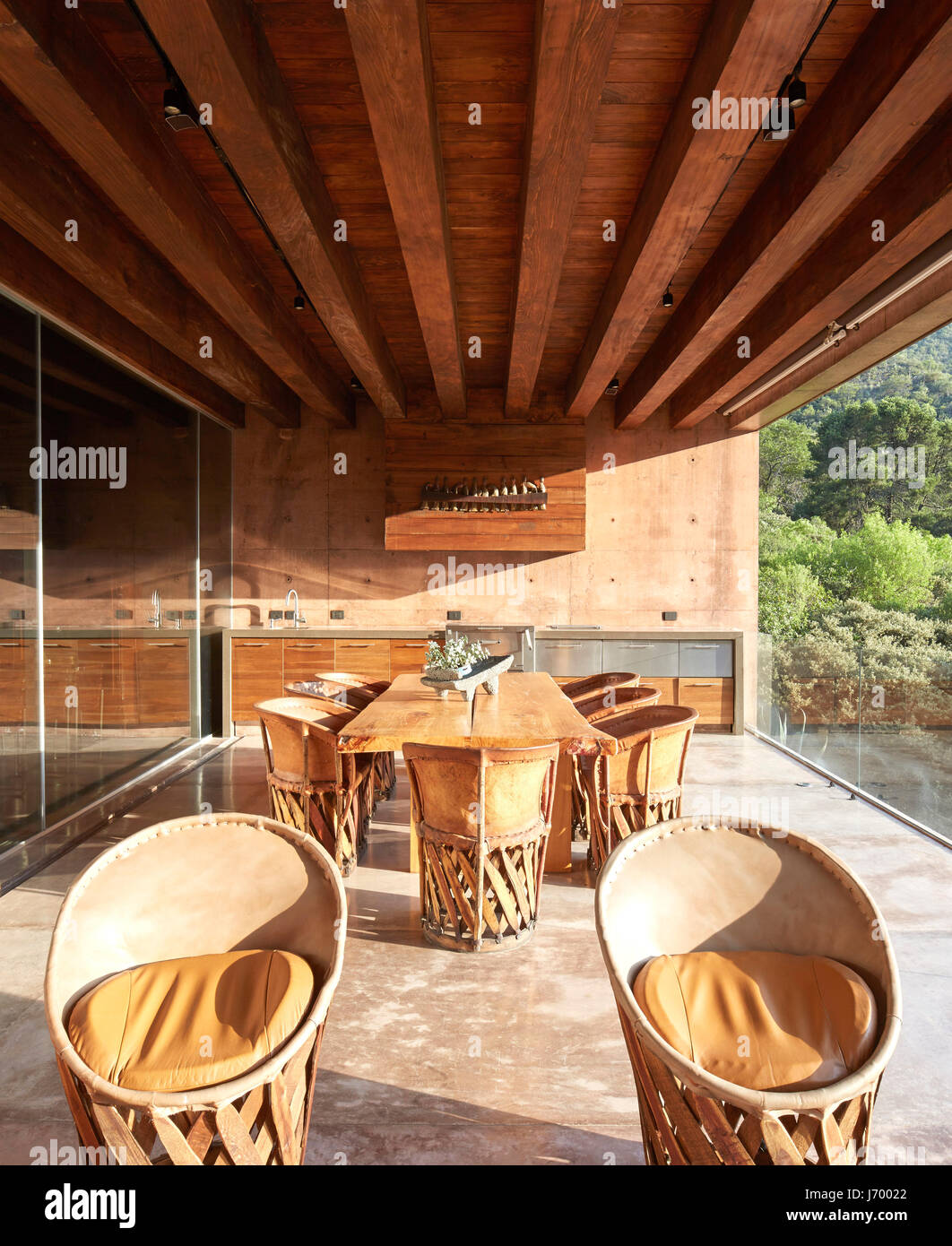 Recessed terrace area late afternoon. Casa Narigua, Nuevo Leon, Mexico ...
