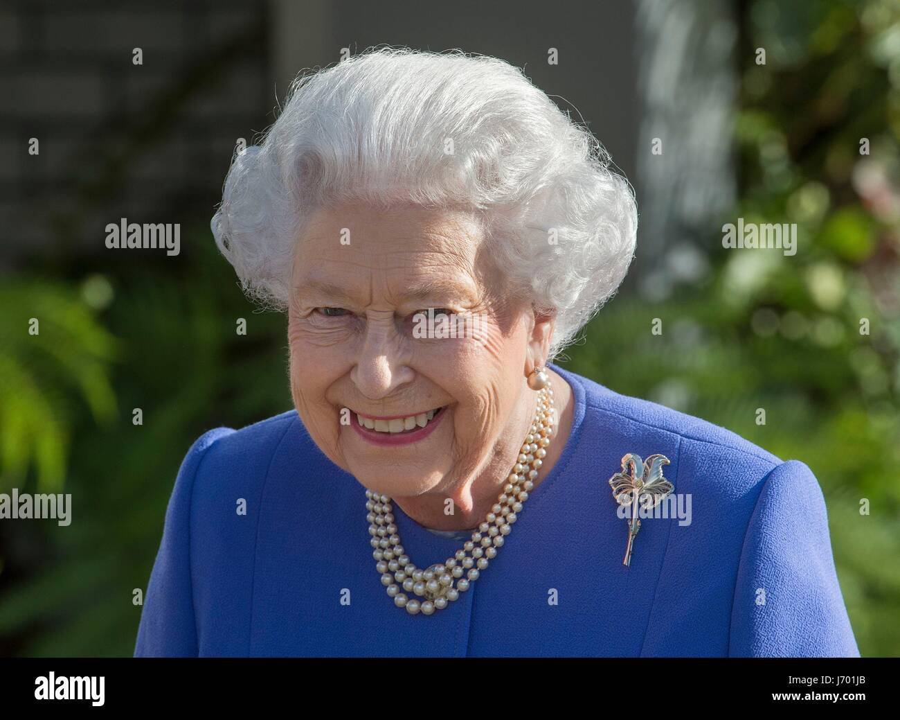 Queen Elizabeth II during a visit to the RHS Chelsea Flower Show, at ...