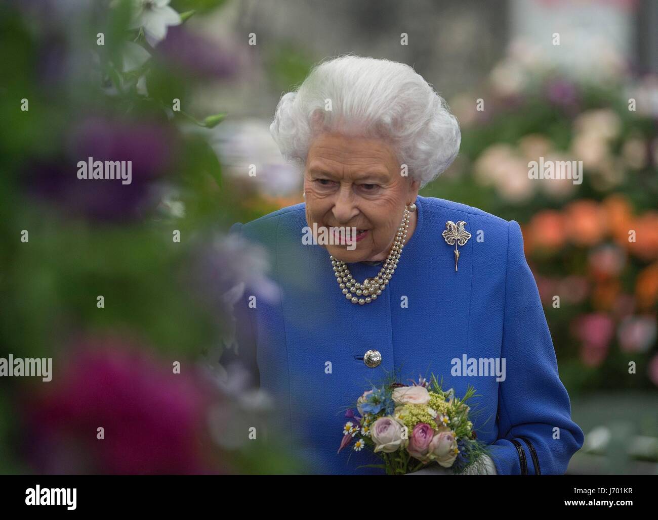 Queen Elizabeth II during a visit to the RHS Chelsea Flower Show, at ...