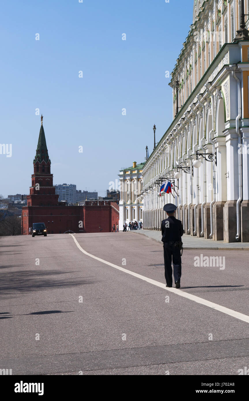 A soldier and the Grand Kremlin Palace, built from 1837 to 1849, the ...