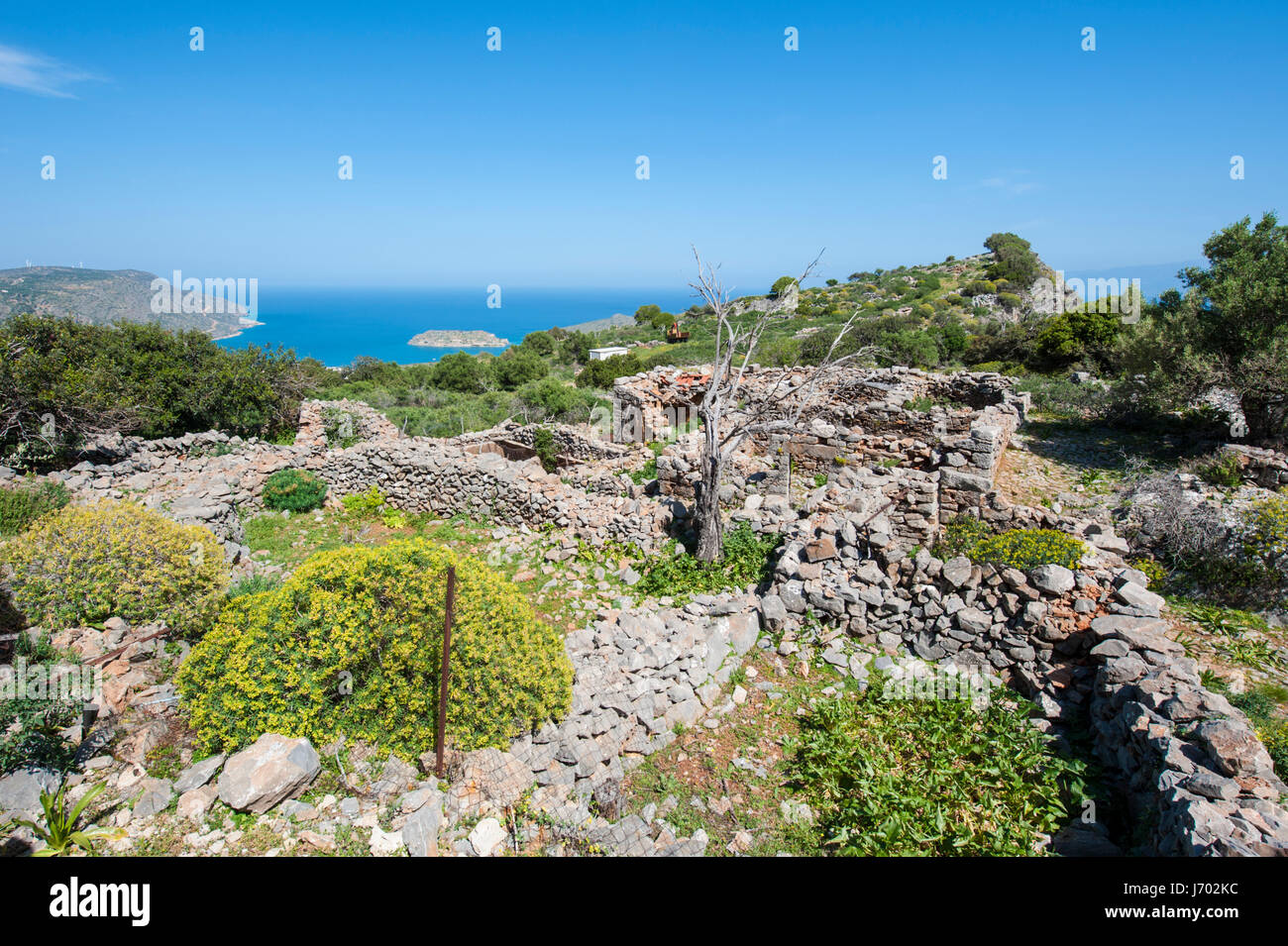 A view from the mountains toward the sea near Agios Nicolaos, Crete ...