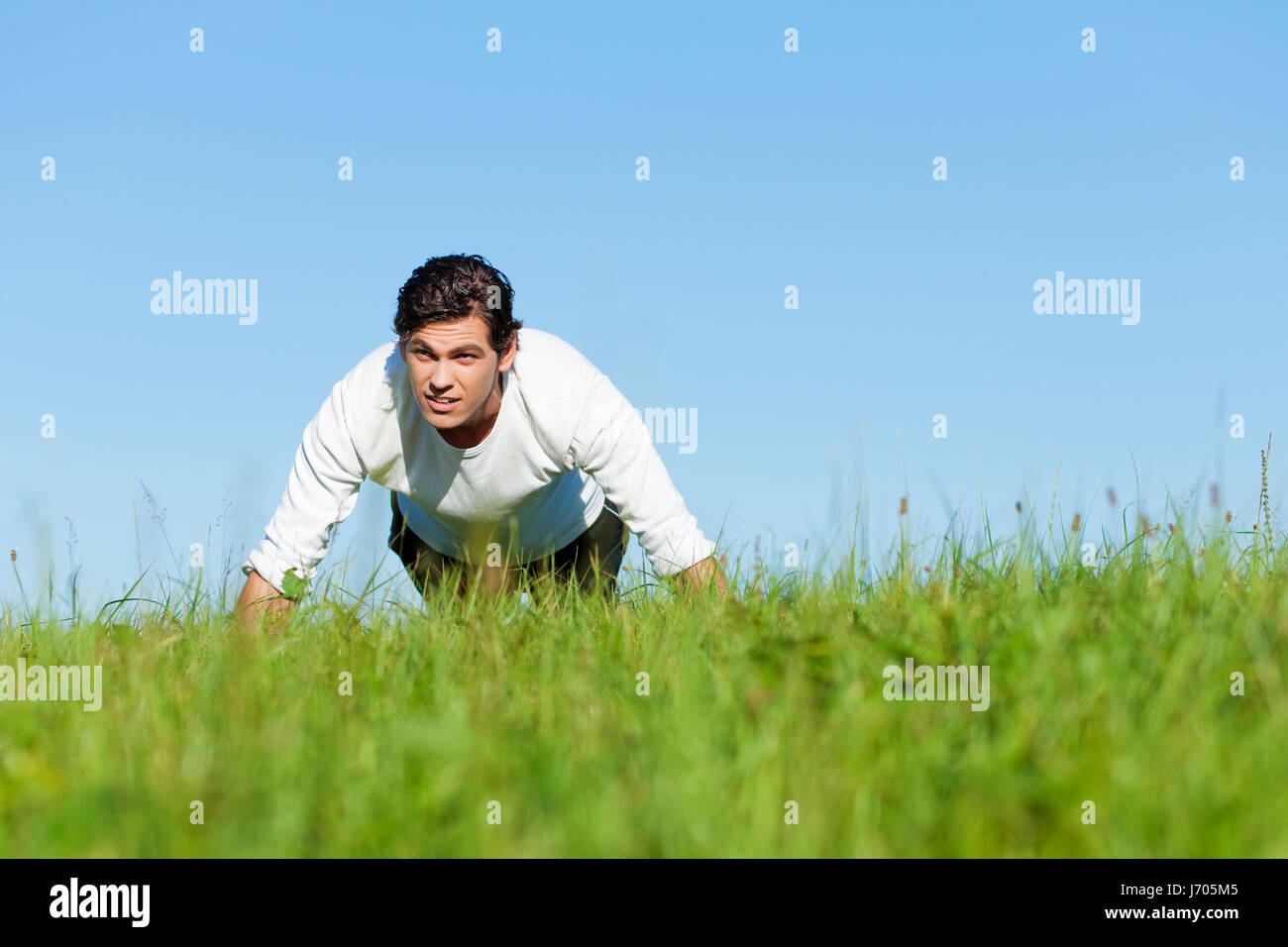 sport sports outside training meadow grass lawn green fitness man blue ...