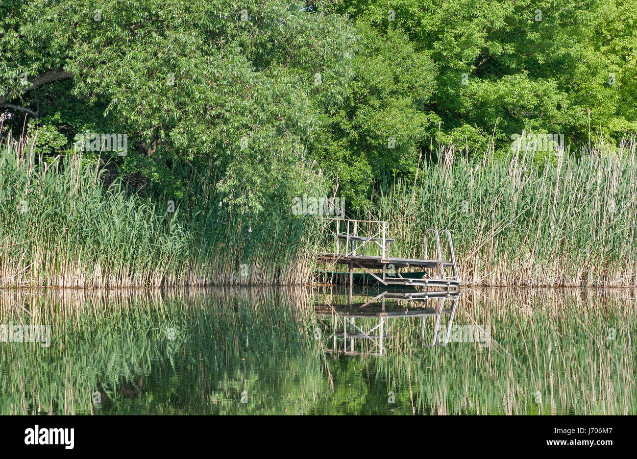 Old wooden bridge for river fishing. River Ros, Central Ukraine Stock ...