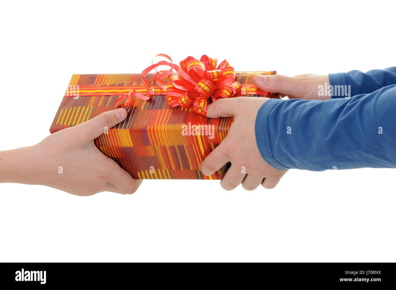 gift package box bow hand give birthday giving packet parcel isolated ...