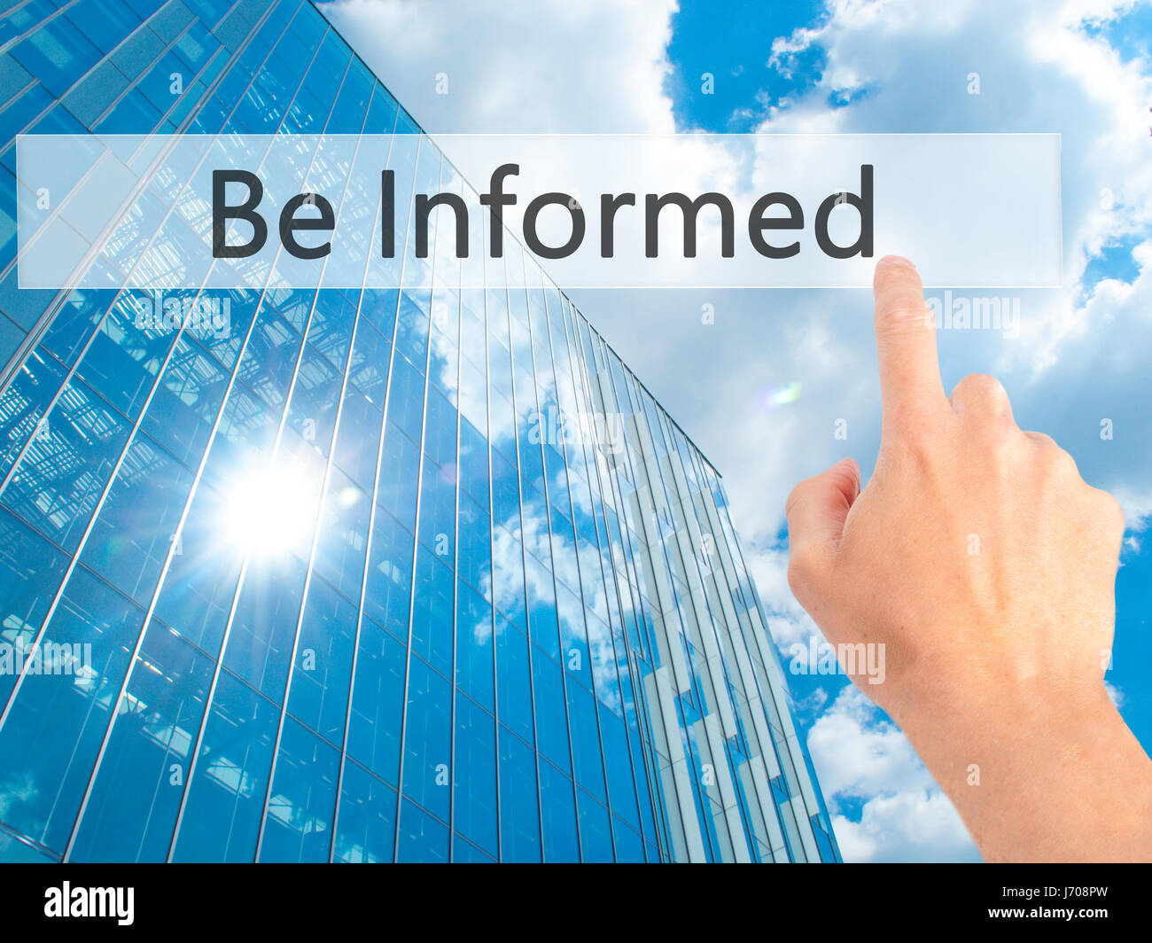 Be Informed - Hand pressing a button on blurred background concept ...