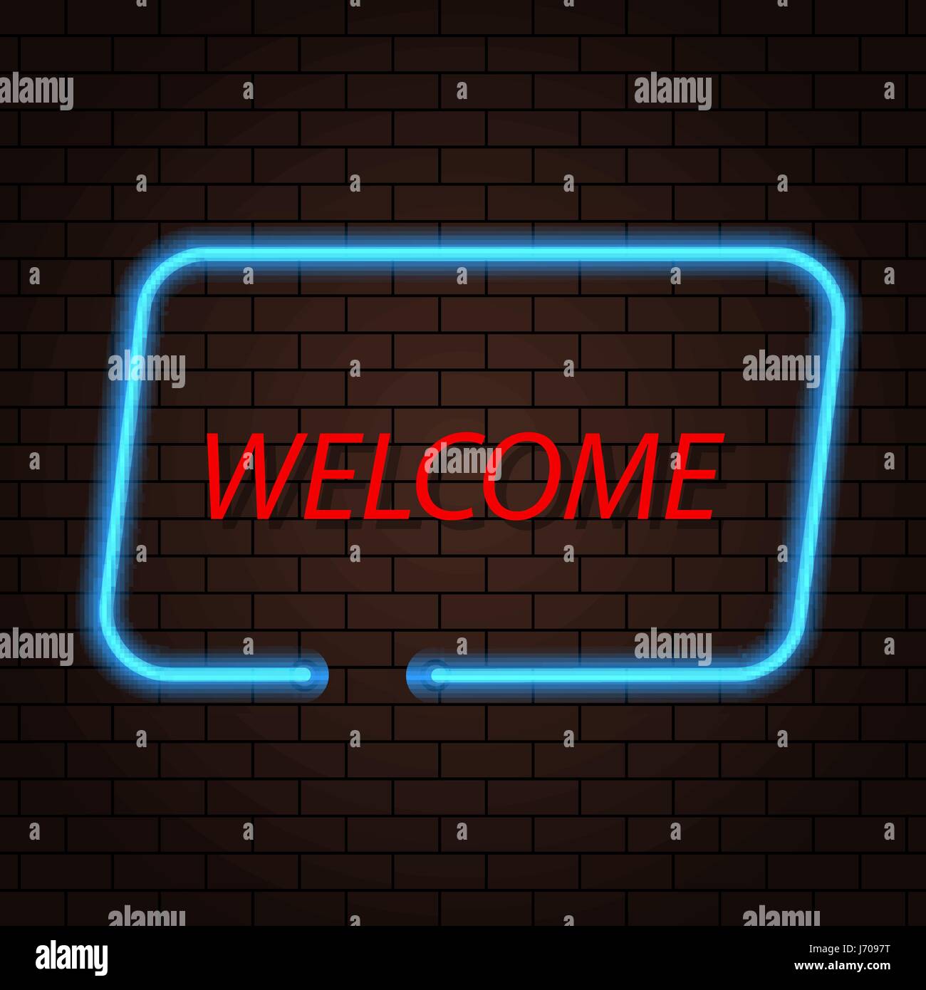 Neon sign inscription welcome on a brick background. Vector ...