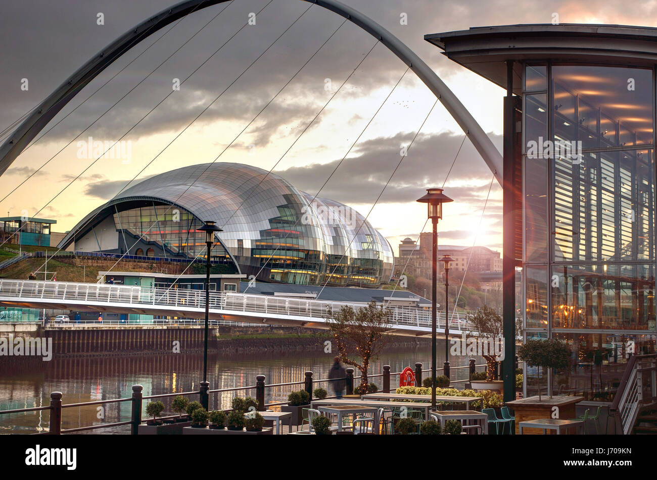 Evening on Newcastle Gateshead quayside Stock Photo - Alamy