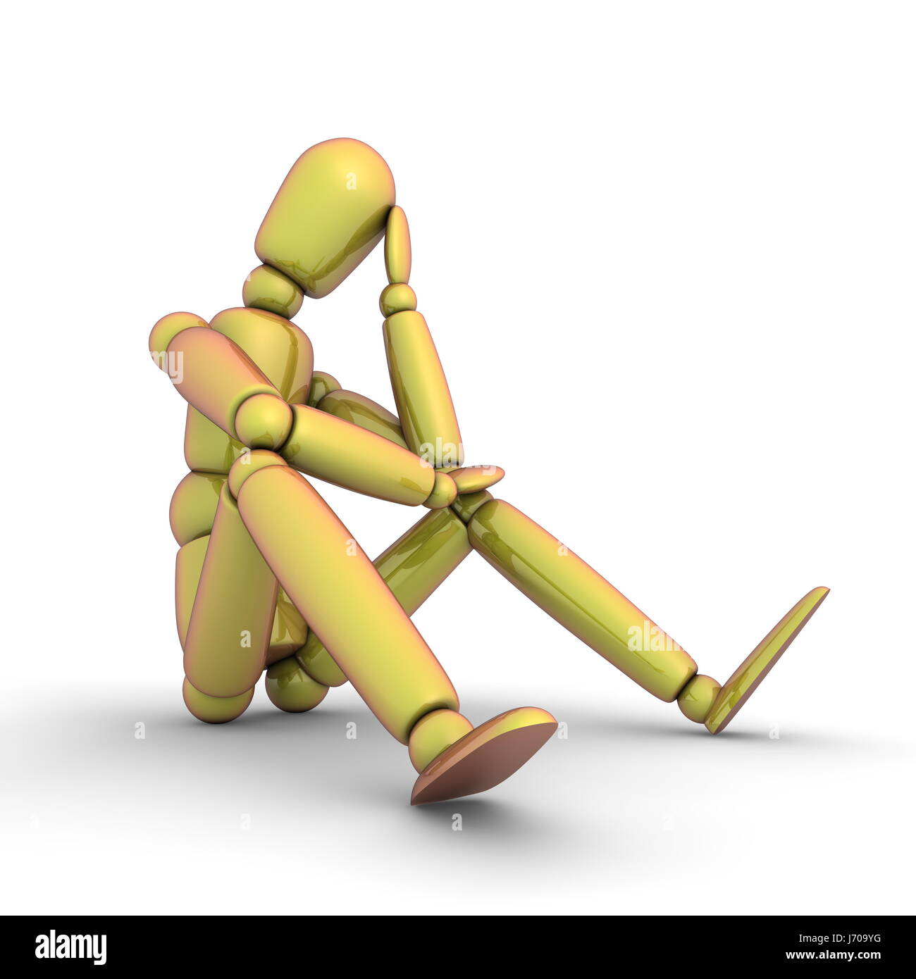 person golden thinker metallic put sitting sit thinking gold man guy ...