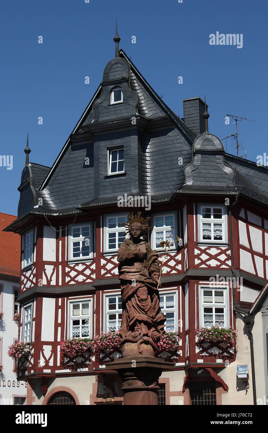 house building it frame-work town hall street road old historical city ...