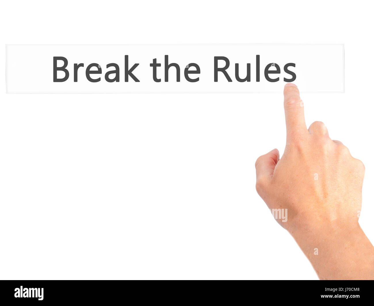 Break the Rules - Hand pressing a button on blurred background concept ...
