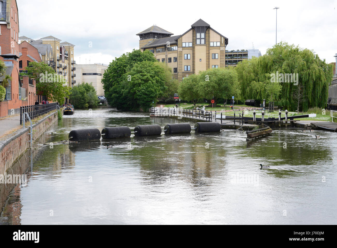 Fobney Island lock and weir barrage, Reading UK Stock Photo - Alamy