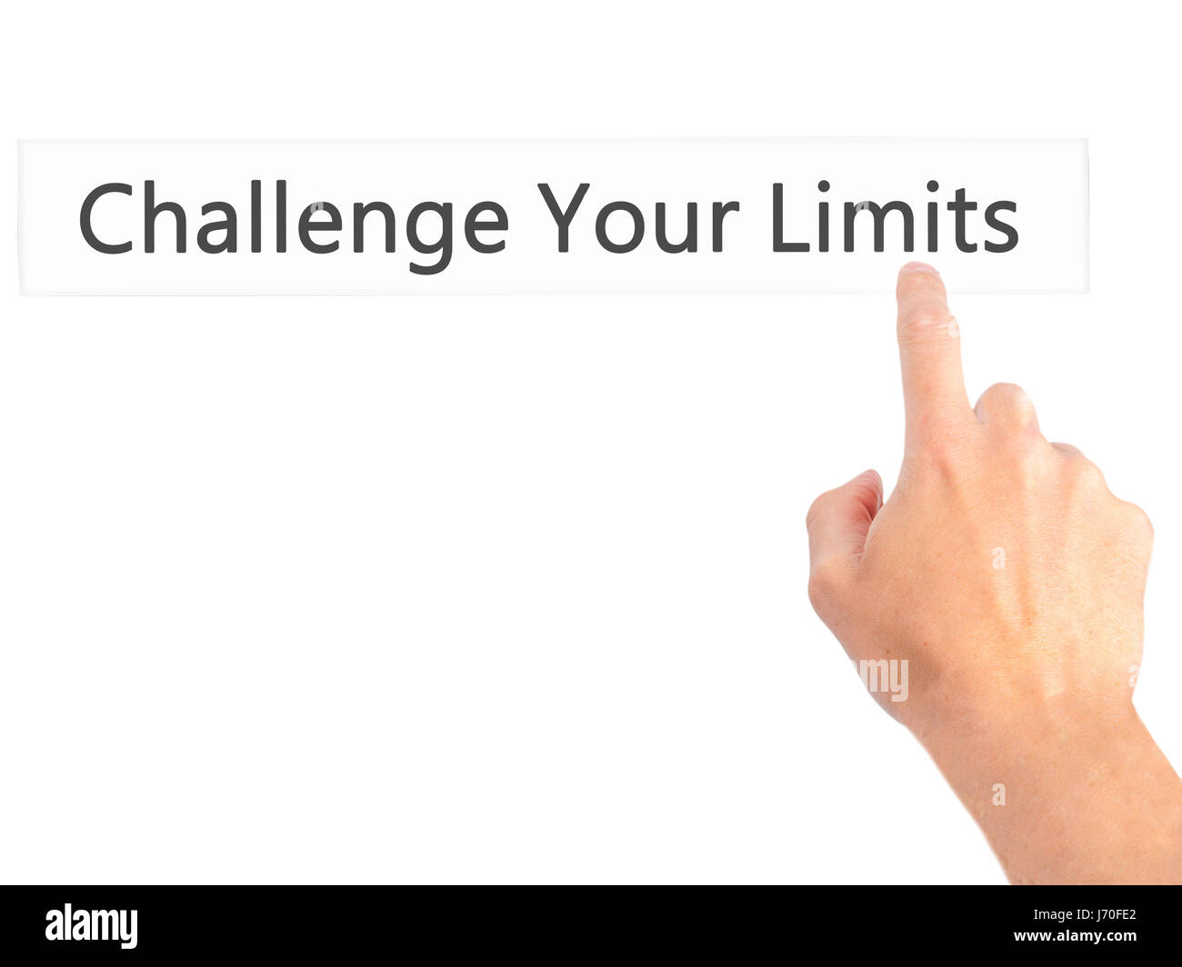 Challenge Your Limits - Hand pressing a button on blurred background ...