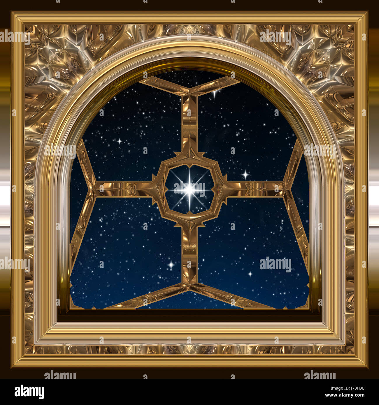 space window porthole dormer window pane night nighttime outside stars ...