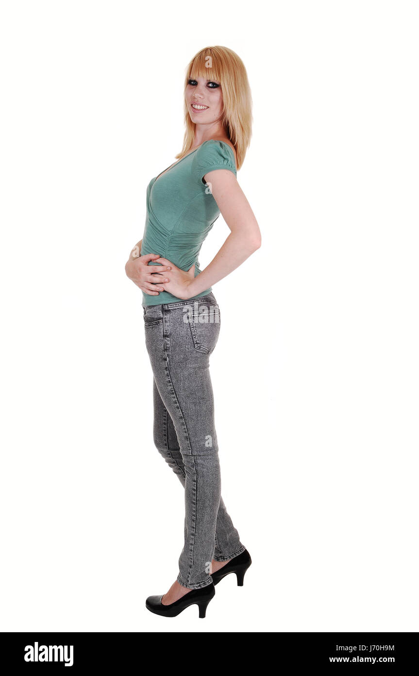 woman profile portrait sexy standing slim arid sligth lean gaunt thin ...