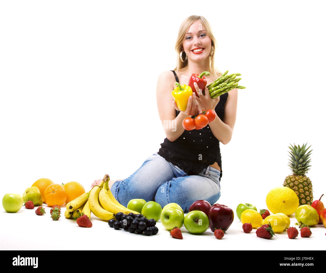 woman with fruits and vegetables Stock Photo - Alamy