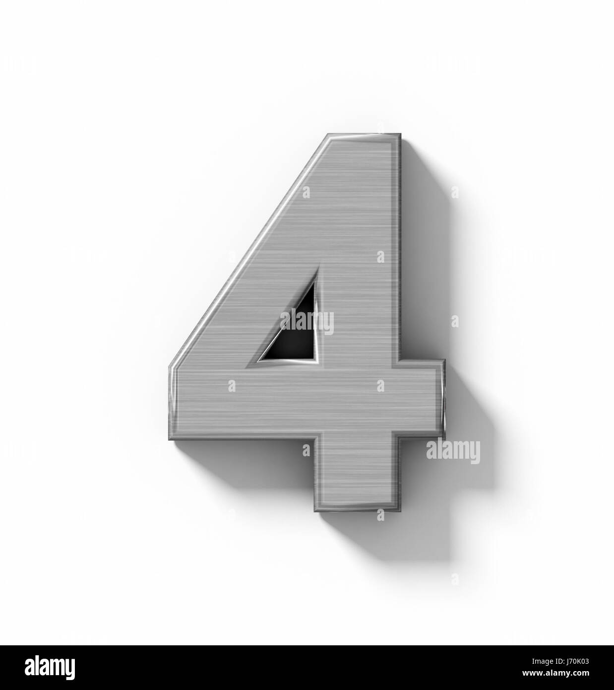 number 4 3D metal isolated on white with shadow - orthogonal projection ...