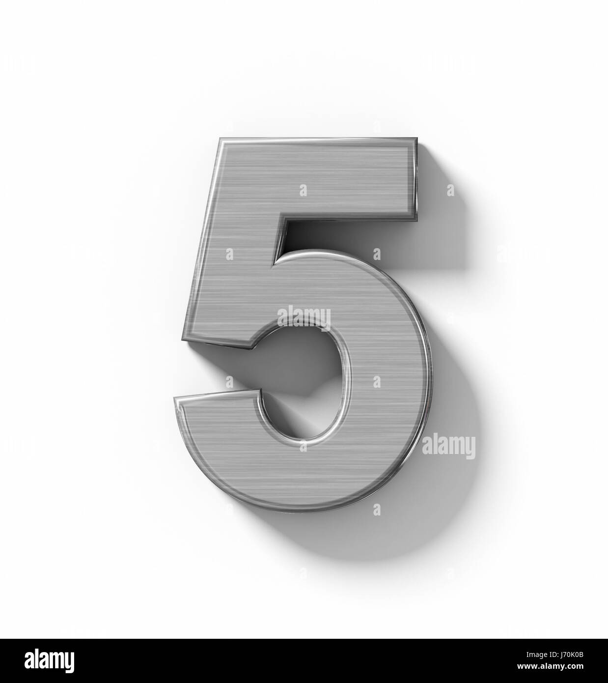 number 5 3D metal isolated on white with shadow - orthogonal projection ...