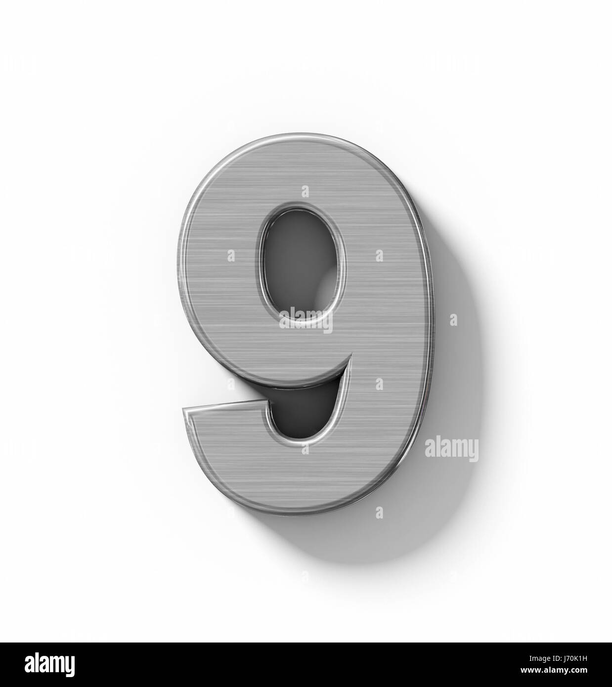 number 9 3D metal isolated on white with shadow - orthogonal projection ...