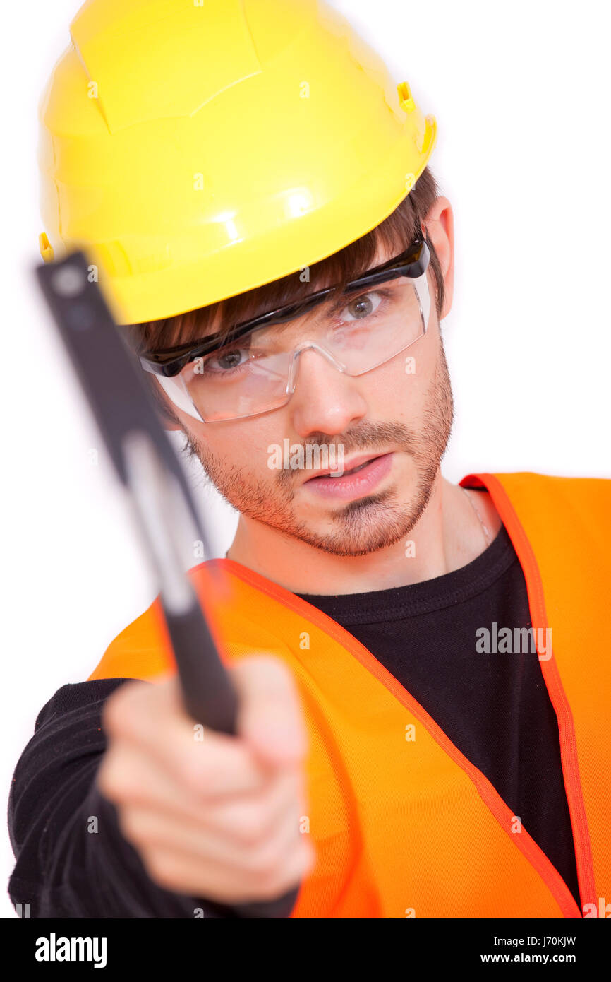 isolated frustrated carpenter hammer improvement gavel workers laborer ...