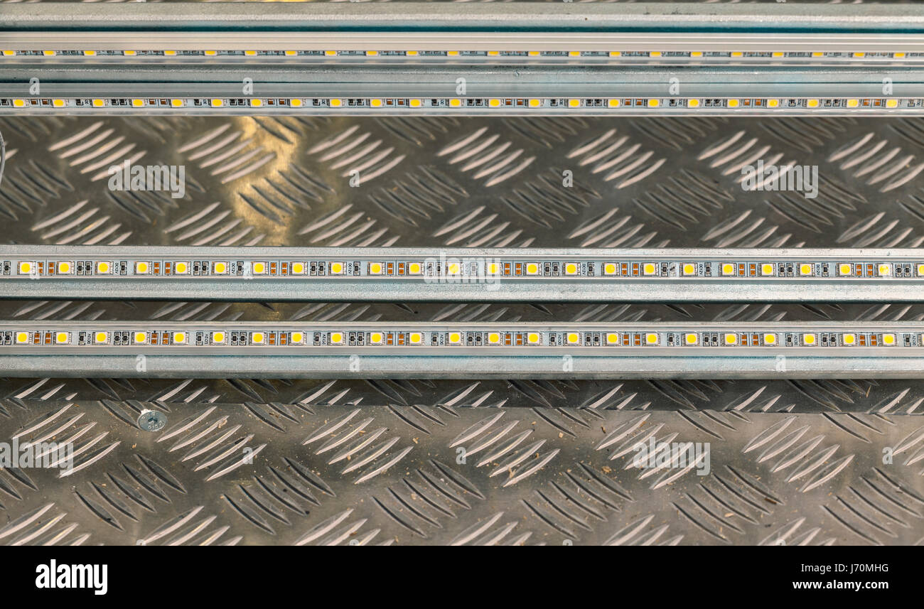 led strip lights on metal plate, close up Stock Photo - Alamy