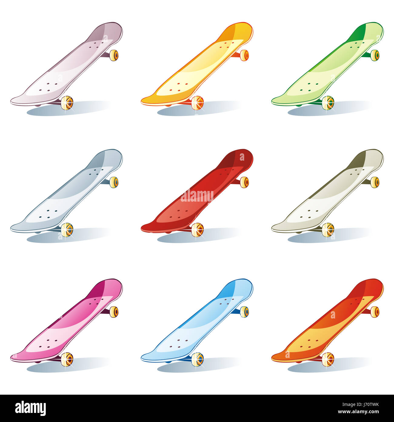 object sport sports isolated illustration colored skateboard board ...