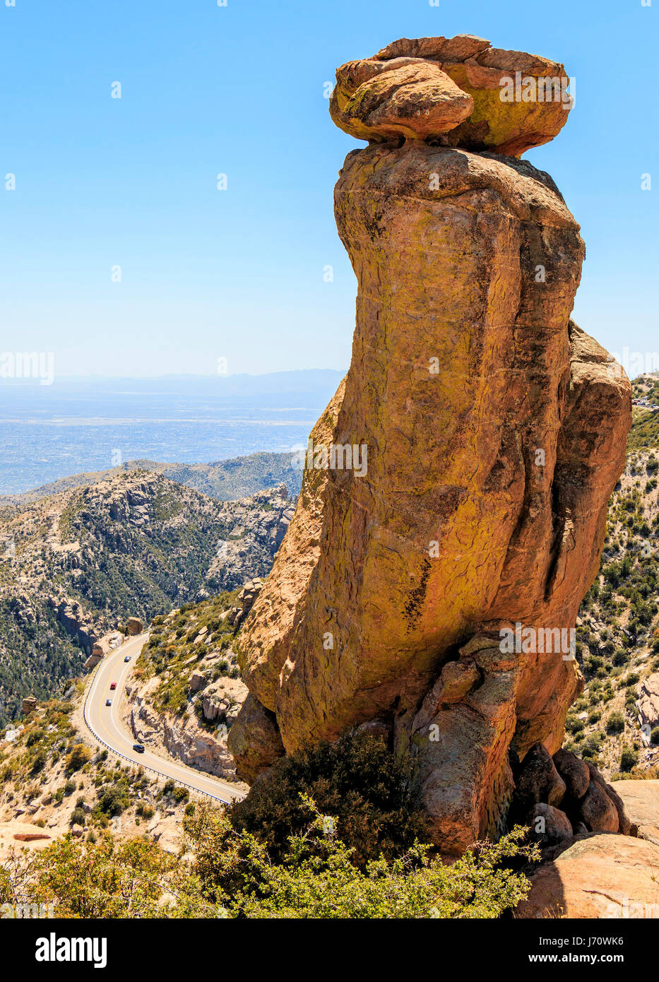 Picturesque rock formations line the road on the way up Mount Lemmon ...