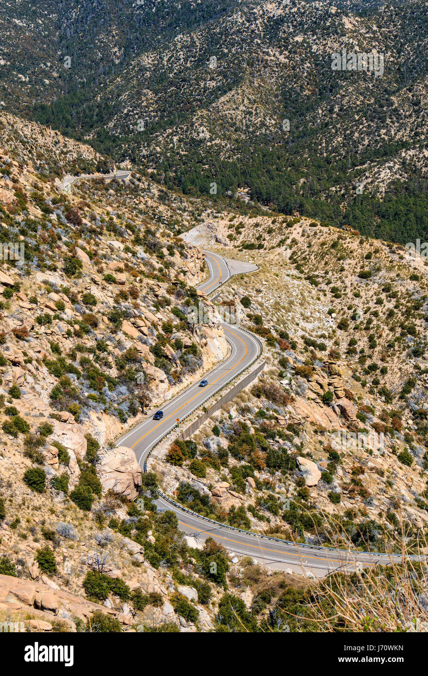 Picturesque rock formations line the road on the way up Mount Lemmon ...