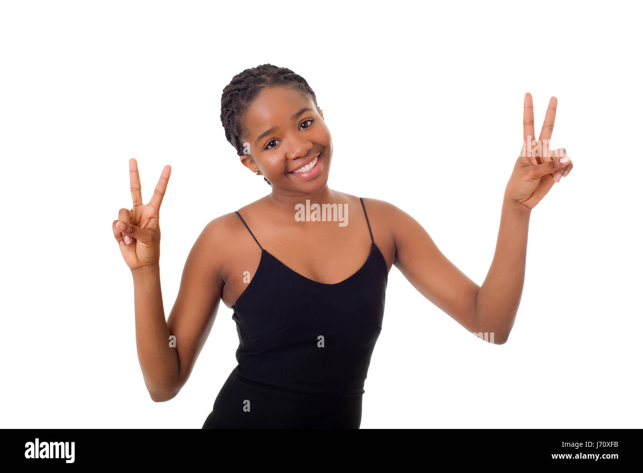 young african woman winning, isolated on white background Stock Photo ...
