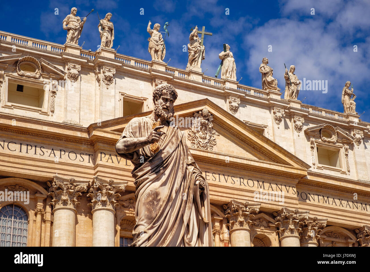 Detail of statue of St Peter in front of St Peters basilica, Vatican ...