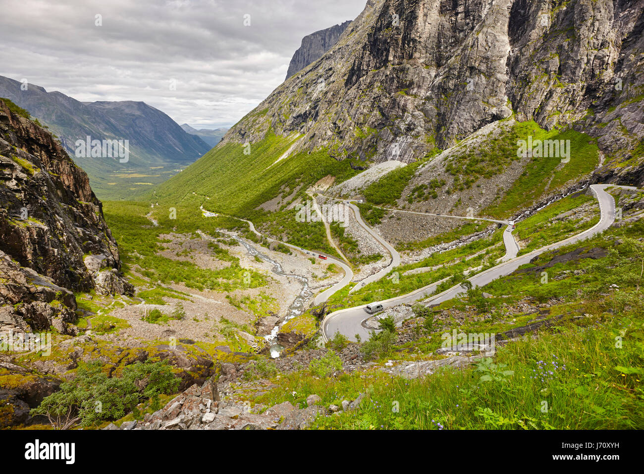 Norwegian mountain road. Trollstigen. Stigfossen waterfall. Norway ...