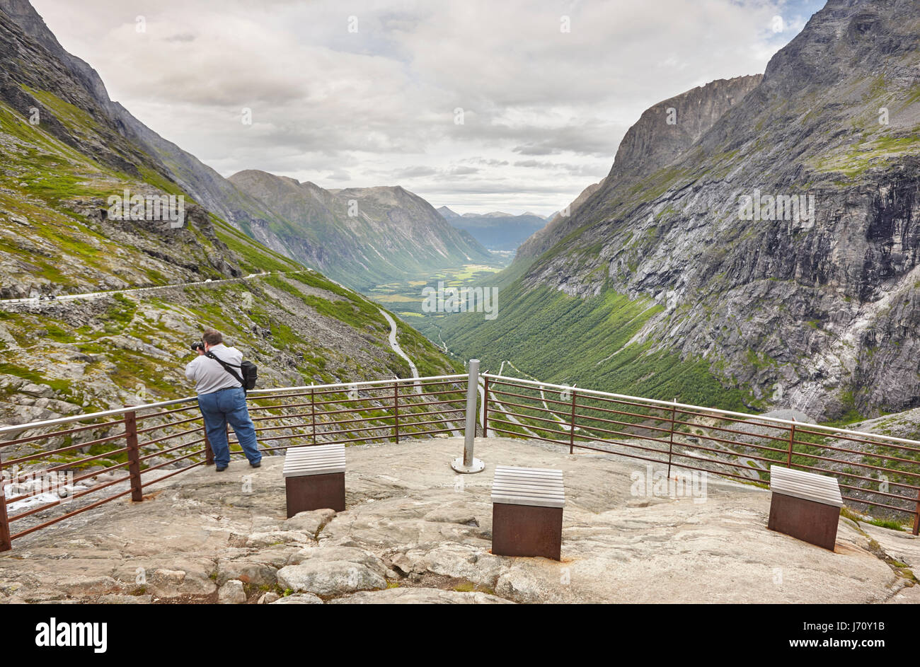Norwegian mountain tourist landscape. Trollstigen viewpoint. Travel ...