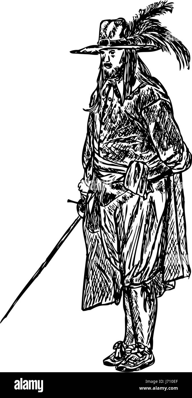 isolated colour illustration paint draw cartoon musketeer humans human ...