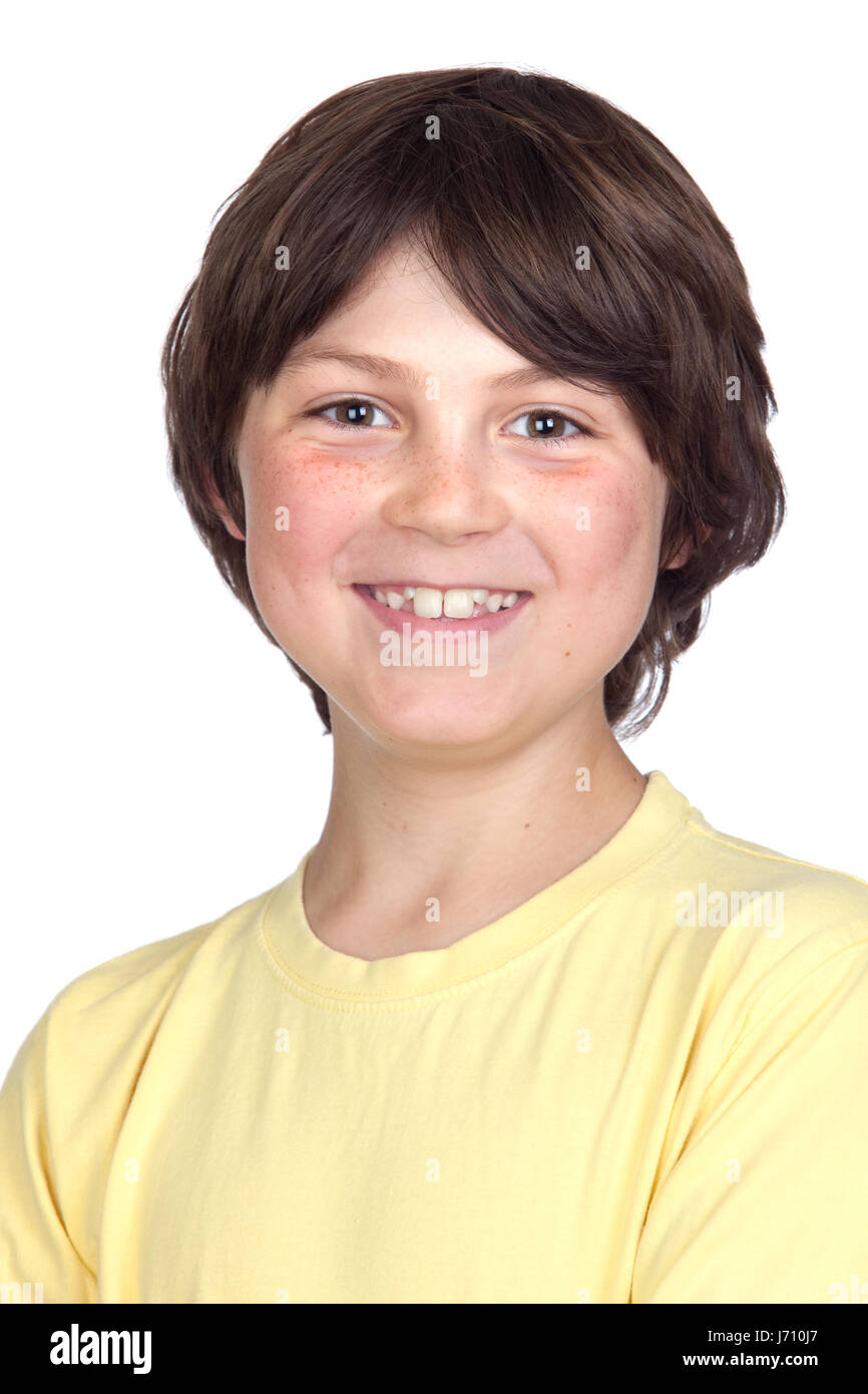 portrait funny freckled boy lad male youngster humans human beings ...