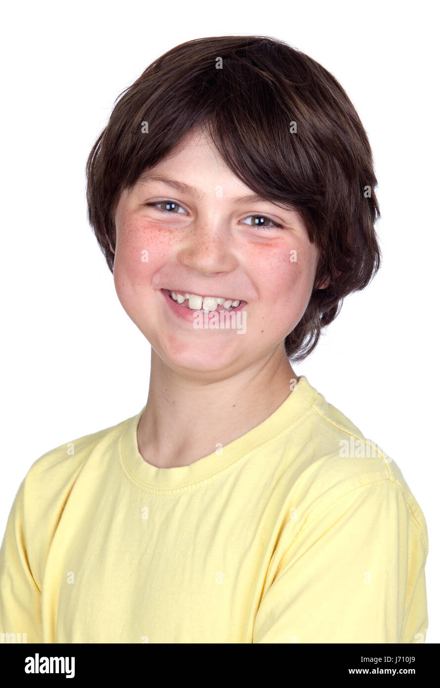portrait funny freckled boy lad male youngster humans human beings ...