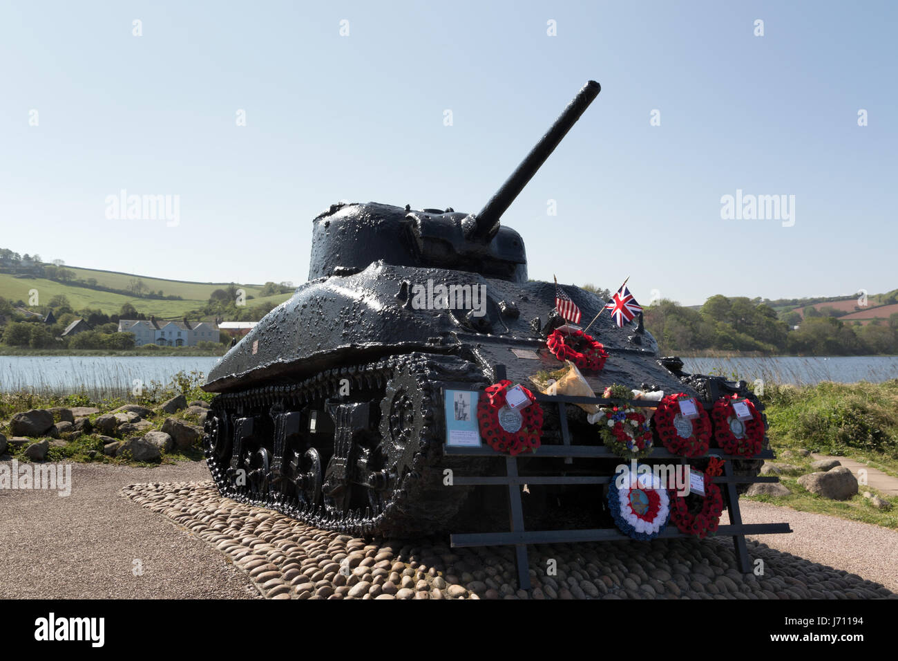 Sherman DD Tank at Torcross in South Devon Stock Photo - Alamy