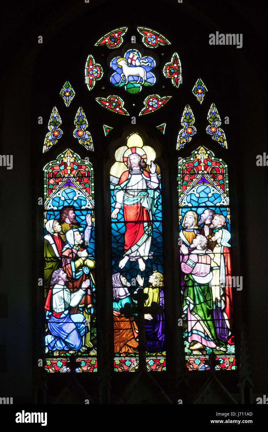 Stained glass window of St Peter's Church in Stoke Fleming, Devon Stock ...