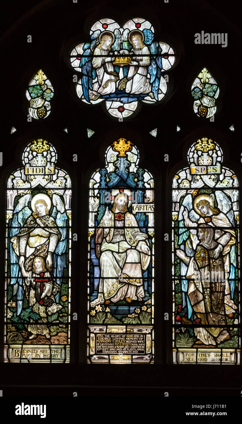 Stained glass window of St Peter's Church in Stoke Fleming, Devon Stock ...