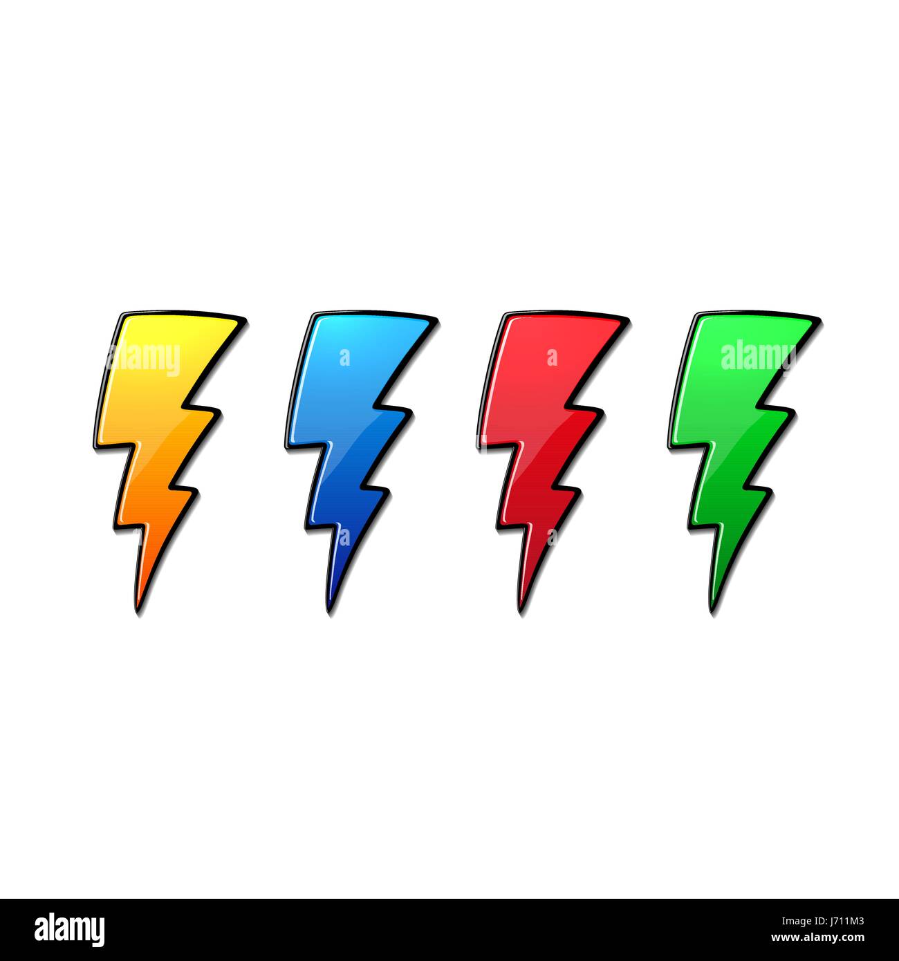 Lightnings multicolor set. Isolated on white background Stock Vector ...