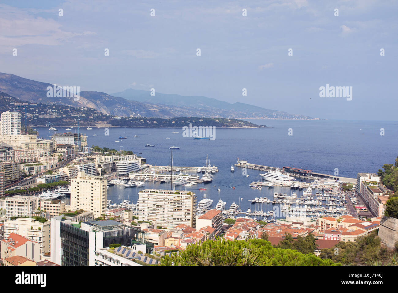 Monaco, Monte-Carlo: landscape top view of the city and old town with ...