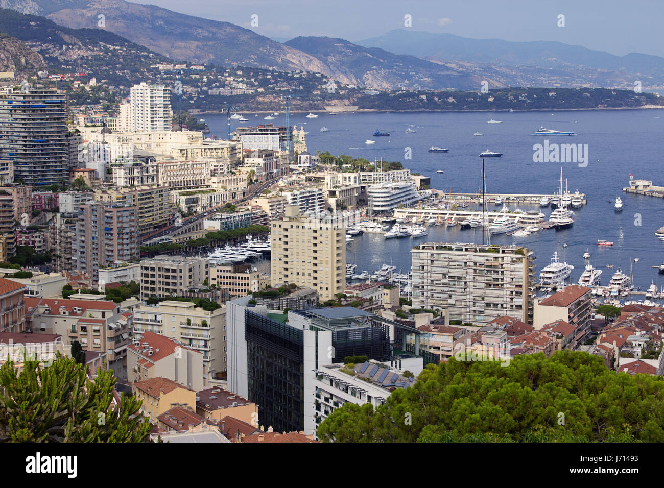 Monaco, Monte-Carlo: landscape top view of the city and old town with ...