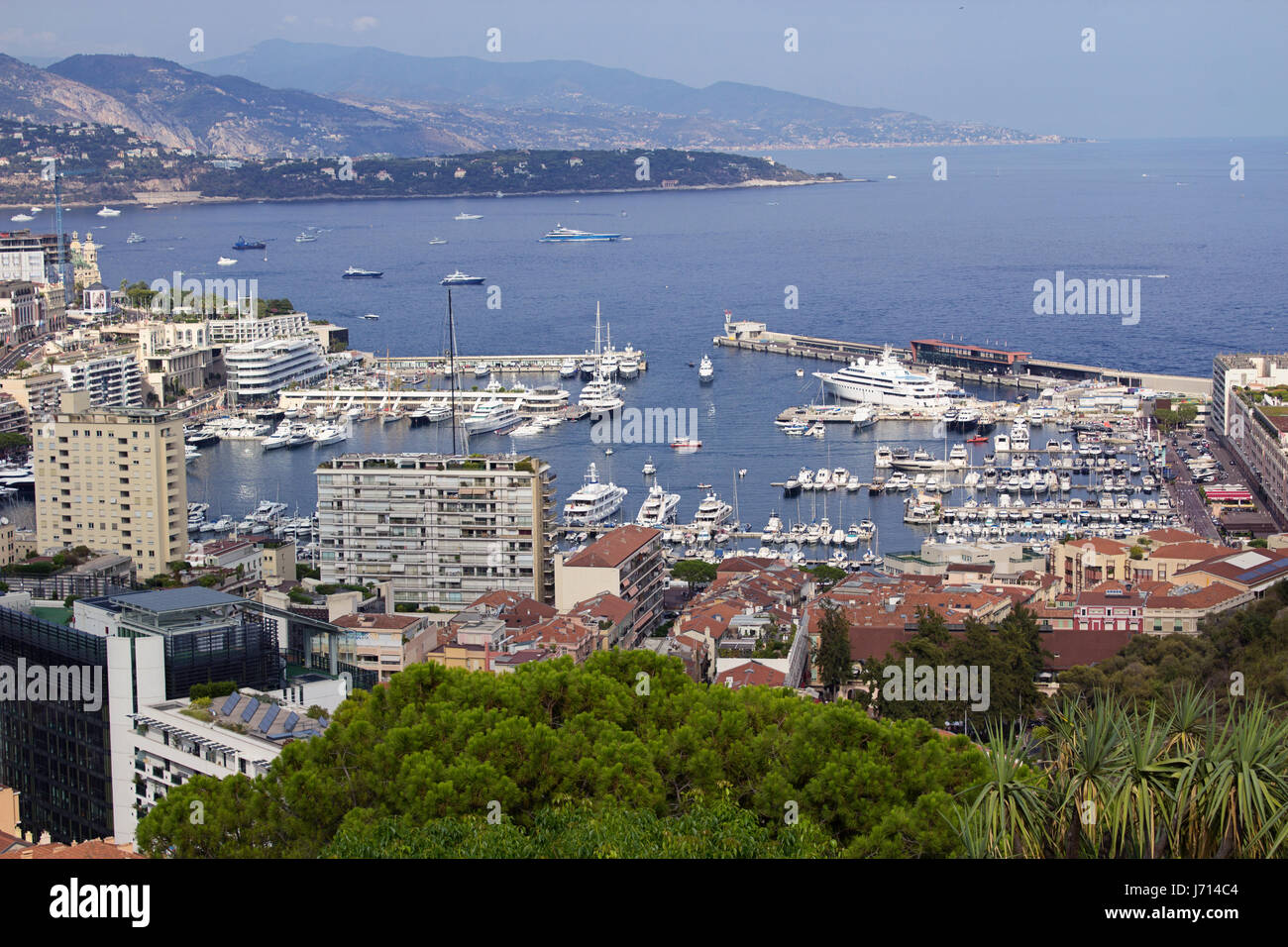 Monaco, Monte-Carlo: landscape top view of the city and old town with ...
