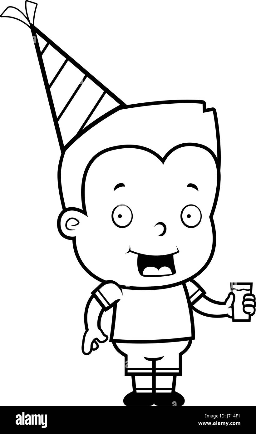 A happy cartoon birthday boy with a hat and drink Stock Vector Image ...