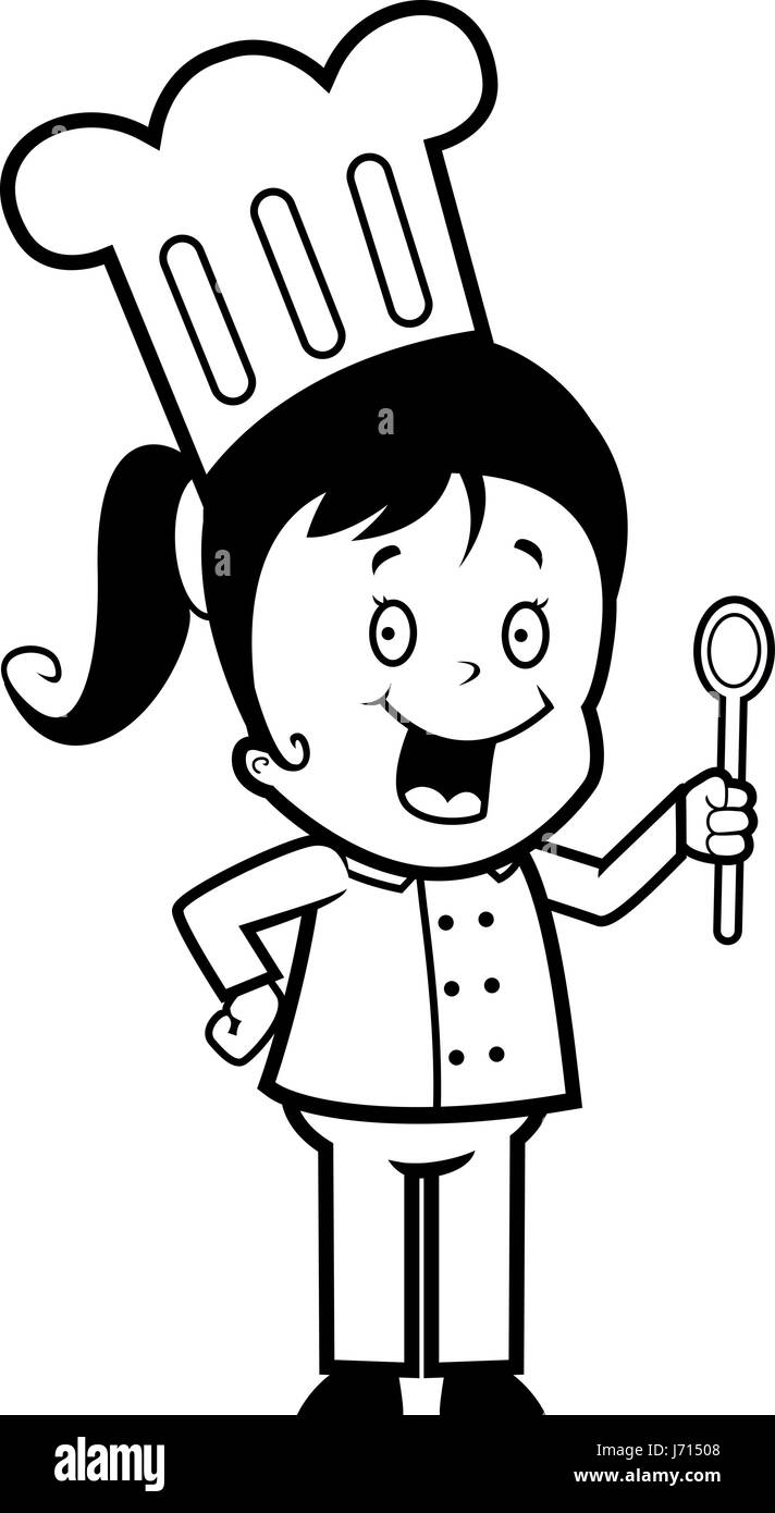 A happy cartoon child chef with a wooden spoon Stock Vector Image & Art ...