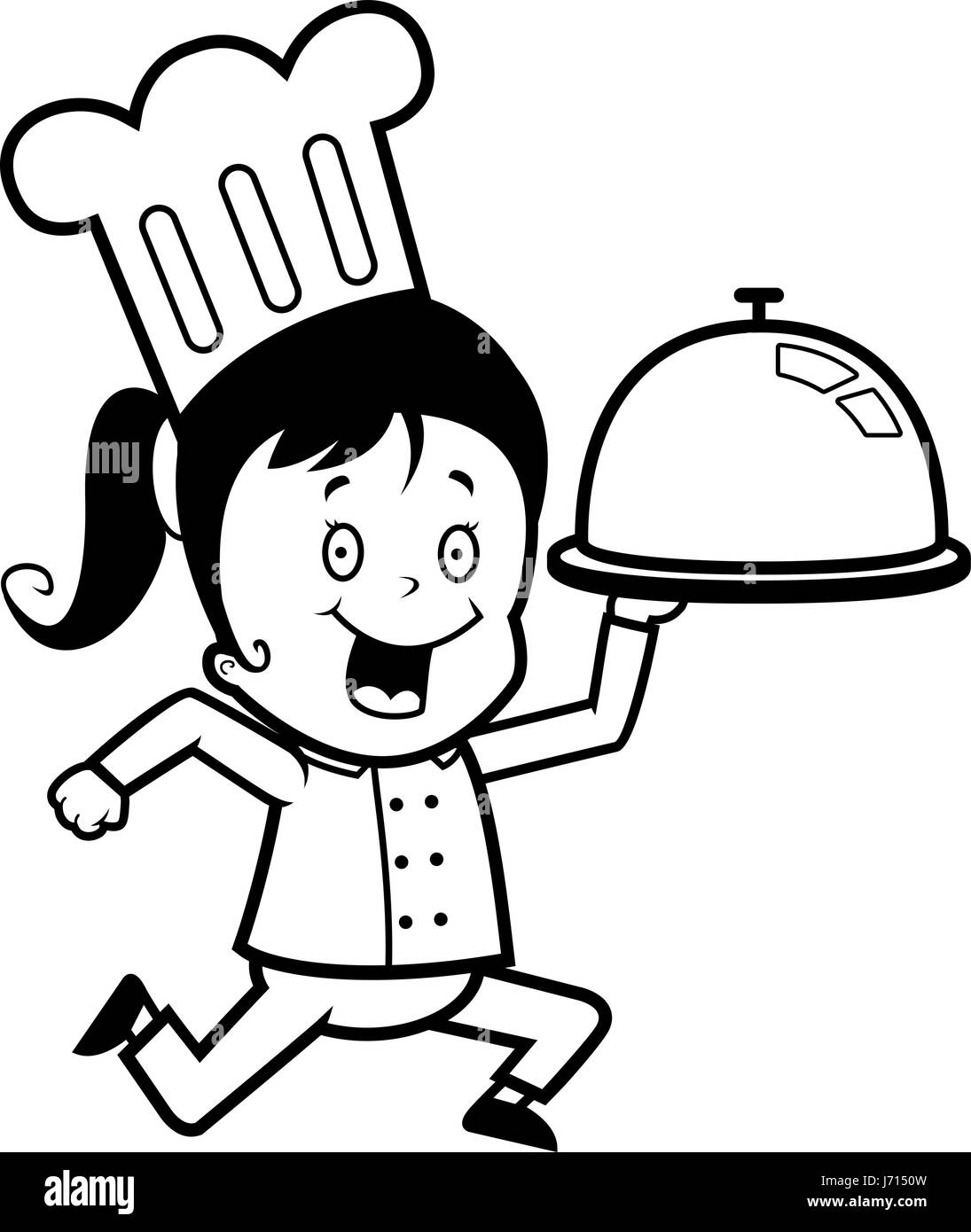 A happy cartoon kid chef delivering a tray of food Stock Vector Image ...