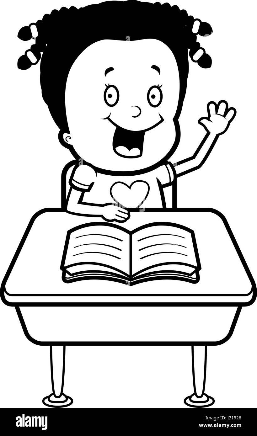 A happy cartoon child student at a desk in school Stock Vector Image ...