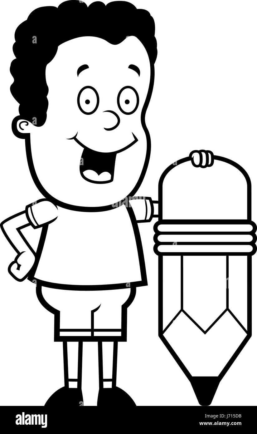 A happy cartoon boy with a pencil Stock Vector Image & Art - Alamy