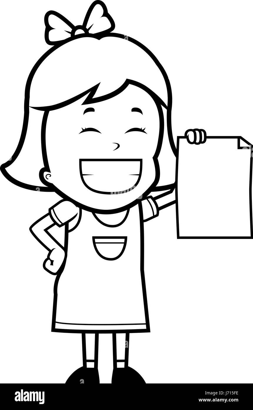A happy cartoon child proudly holding a piece of paper Stock Vector ...
